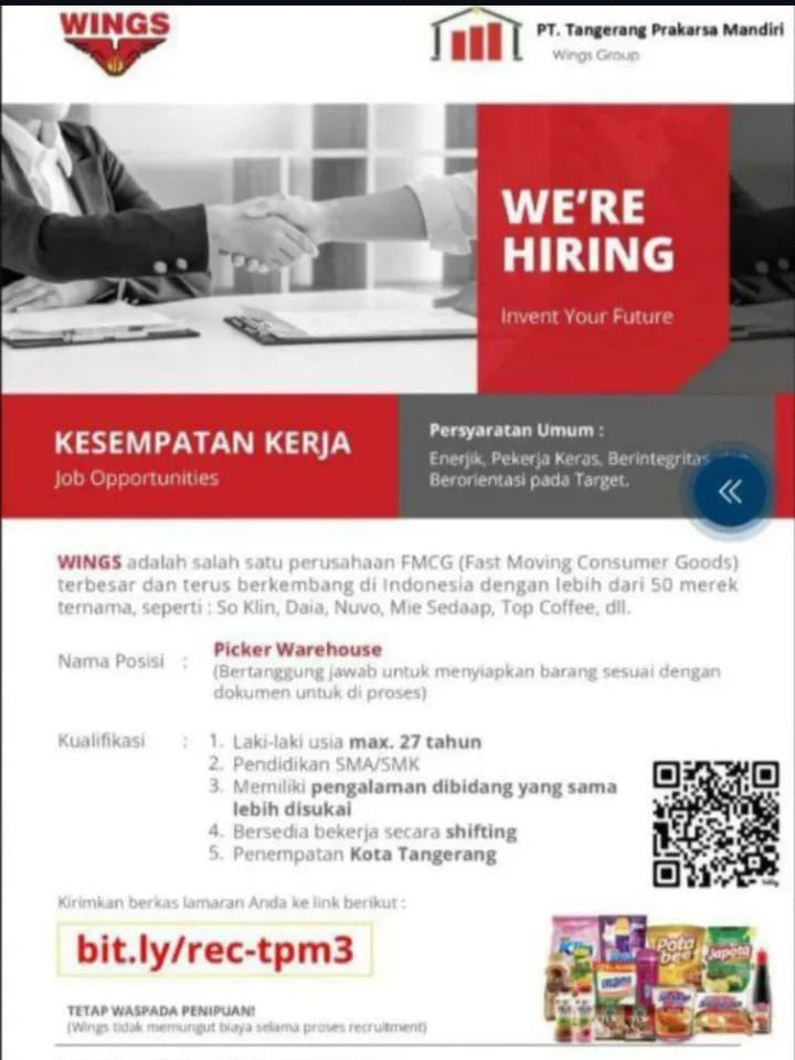 Lowongan Kerja Picker Warehouse PT Tangerang Prakarsa Mandiri (Wings ...