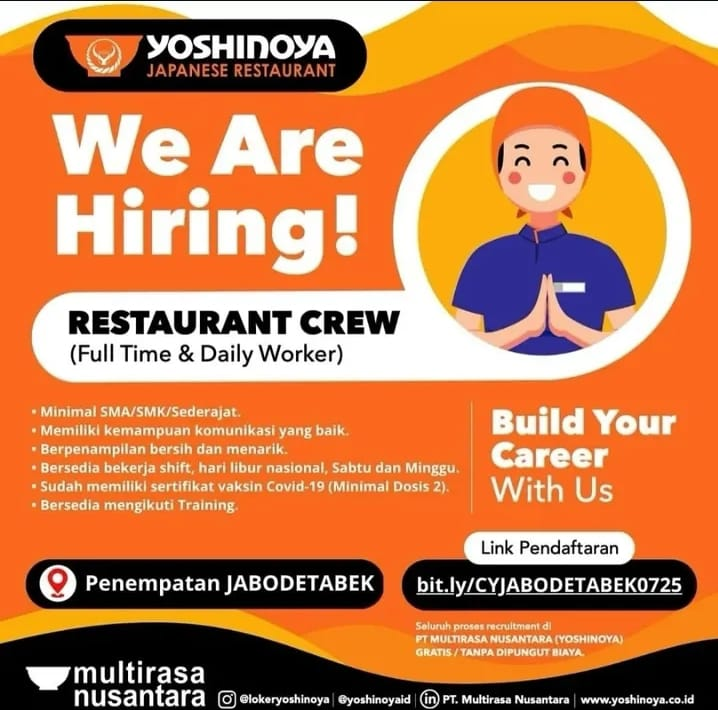 Lowongan Kerja Restaurant Crew Yoshinoya untuk Penempatan JABODETABEK ...