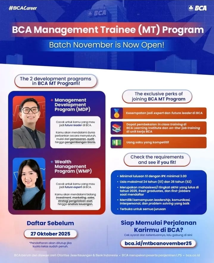 Lowongan Kerja BCA Management Trainee (MT) Program 2025 | Bank BCA ...