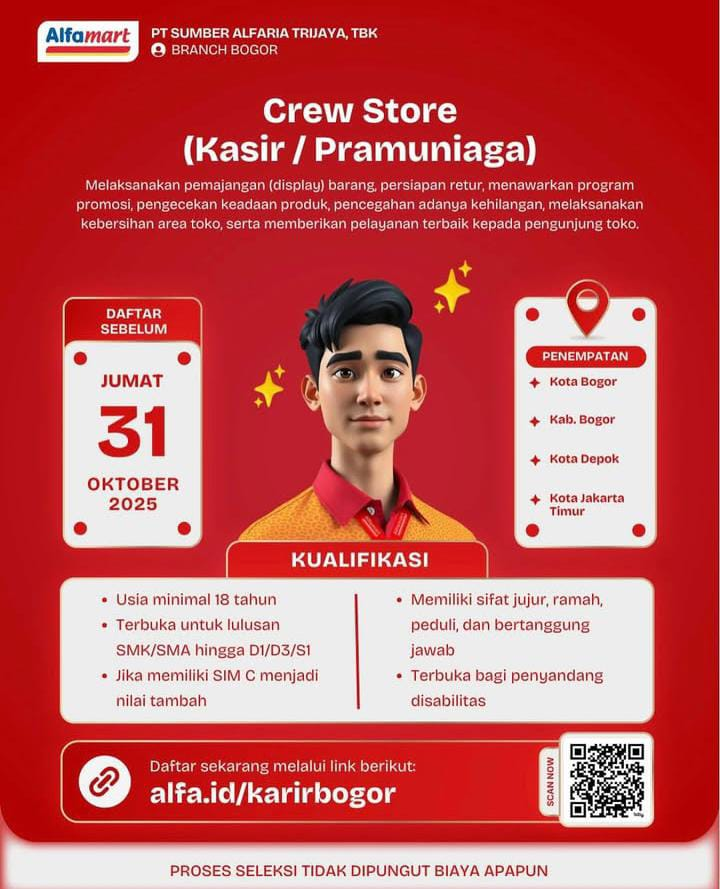 Karir Pramuniaga Alfamart Terbaru 2025: Loker Bogor, Kab Bogor, Depok ...
