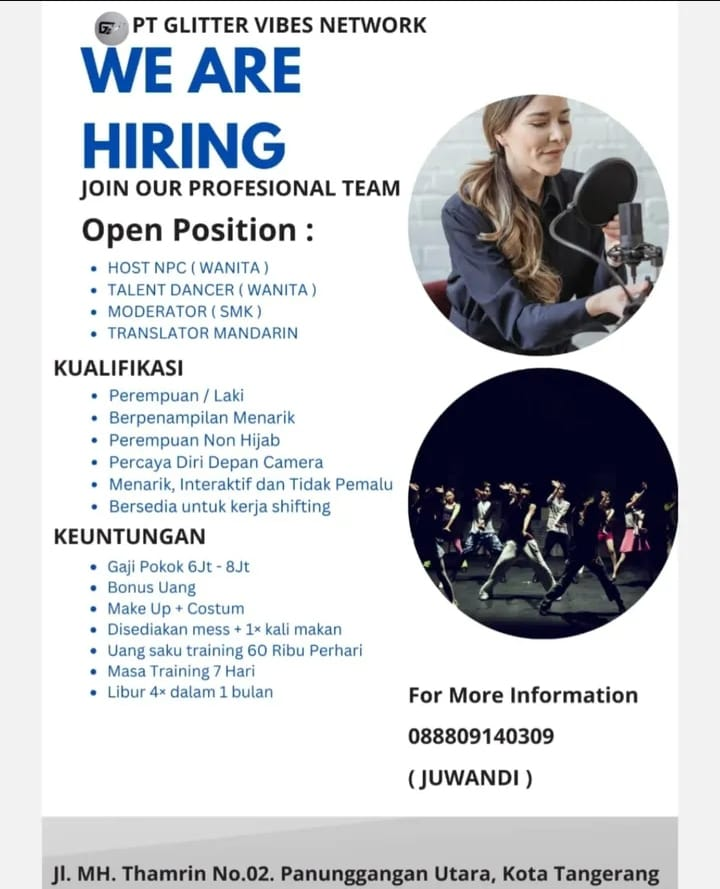 Loker Host, Talent Dancer, Moderator, dan Translator PT Glitter Vibes ...