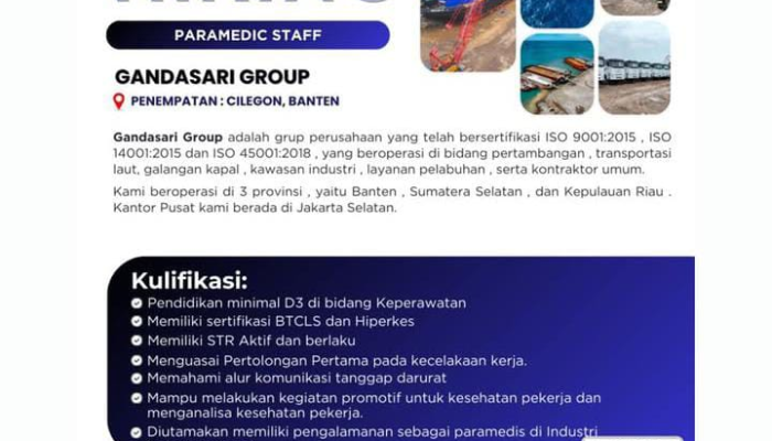 Loker Gandasari Group: Paramedic Staff & HSE Inspector di Cilegon ...
