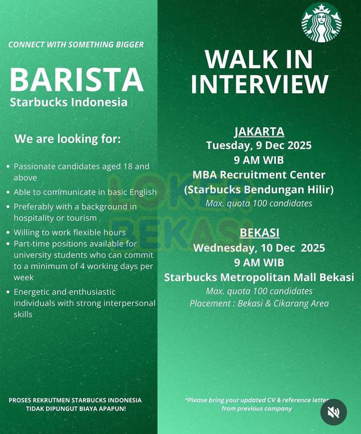 Rekrutmen Barista Starbucks Desember 2025 – Terbuka untuk Fresh ...