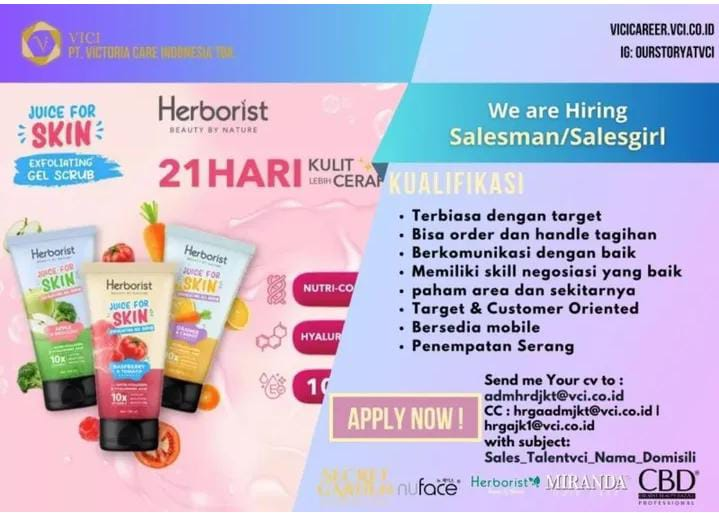 Lowongan Kerja Salesman/Salesgirl PT Victoria Care Indonesia Tbk (VICI ...