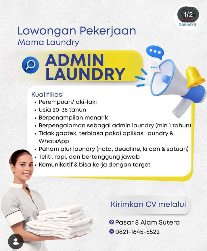 Lowongan Kerja Admin & Staff Mama Laundry Alam Sutera Terbaru 2026 ...