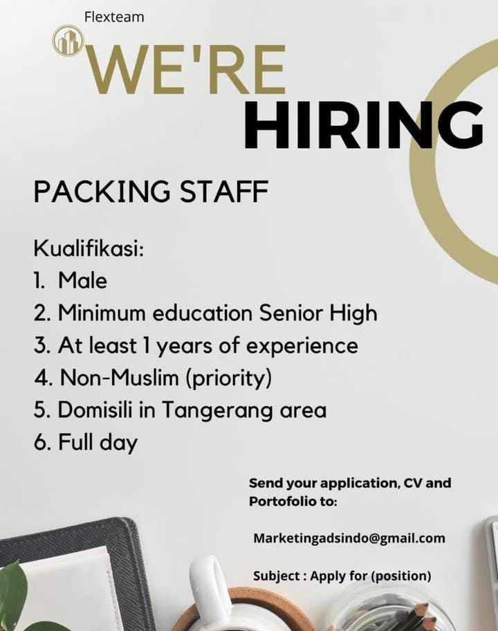 Lowongan Kerja Packing Staff di Flexteam SMA/SMK 2026 - LOKERSERANG.NET