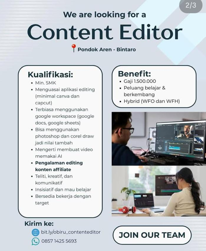 Lowongan Kerja Pondok Aren 2026: Lowongan Admin & Content Editor (WFH ...