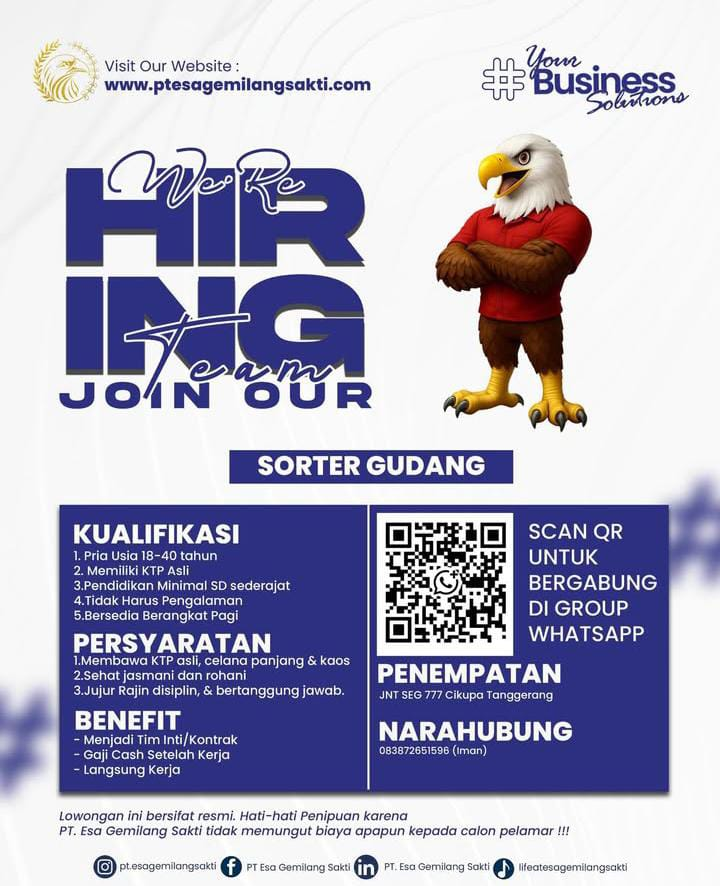 Lowongan Kerja Sorter Gudang PT Esa Gemilang Sakti 2026: Langsung Kerja ...