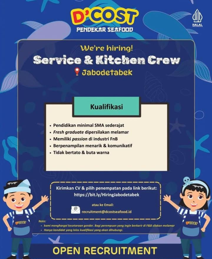 Lowongan Kerja Service & Kitchen Crew D'Cost Min SMA/SMK Terbaru 2026 ...