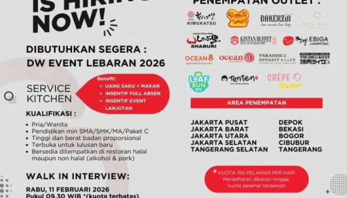 Kesempatan Emas Kerja Event Lebaran! Boga Group Buka Lowongan Service ...