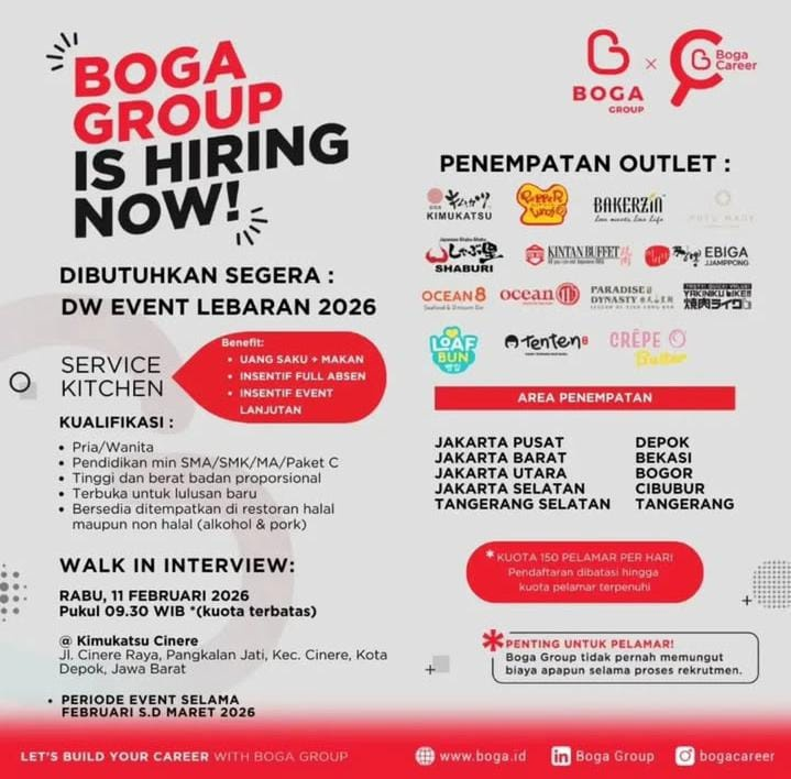Kesempatan Emas Kerja Event Lebaran! Boga Group Buka Lowongan Service ...