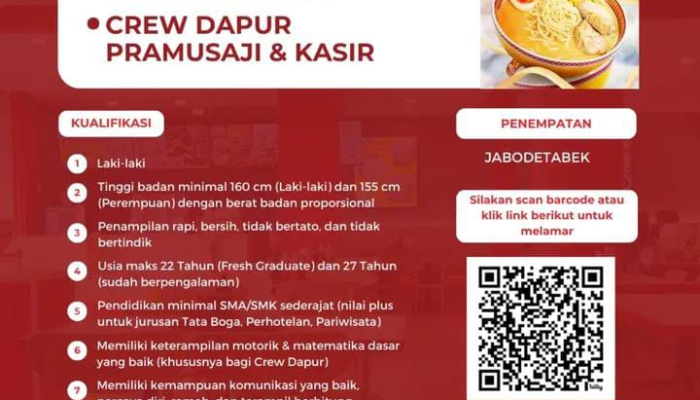 Lowongan Kerja Golden Lamian 2026: Crew Dapur, Pramusaji, & Kasir ...