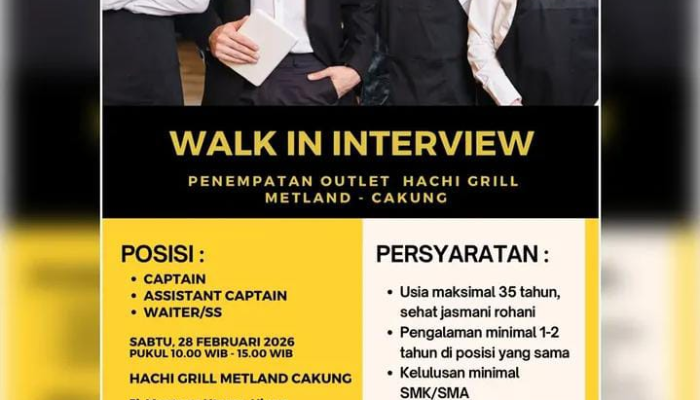 Lowongan Kerja Hachi Grill Metland 2026: Walk In Interview Captain ...