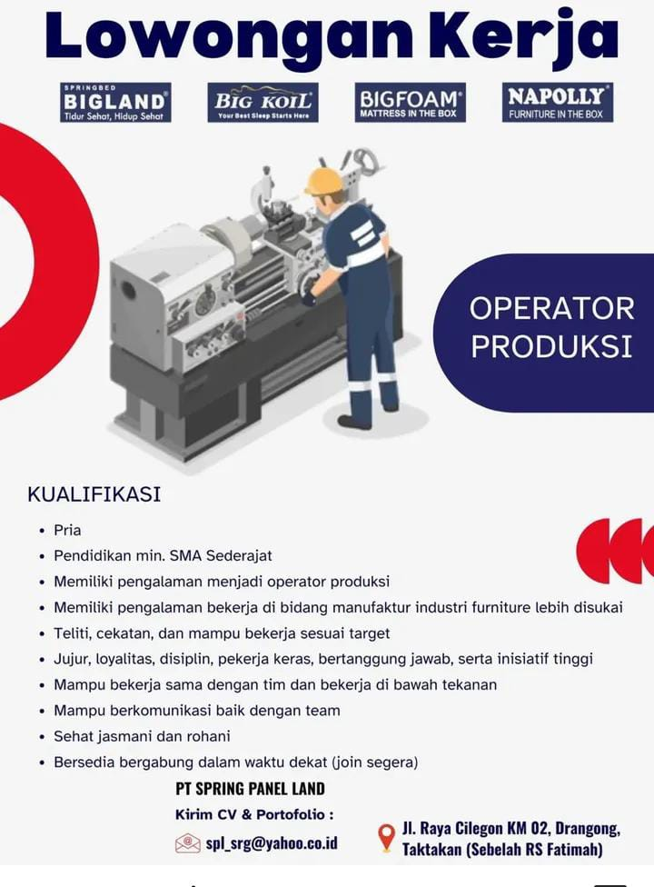 Lowongan Kerja Operator Produksi PT Spring Panel Land Cilegon 2026 ...