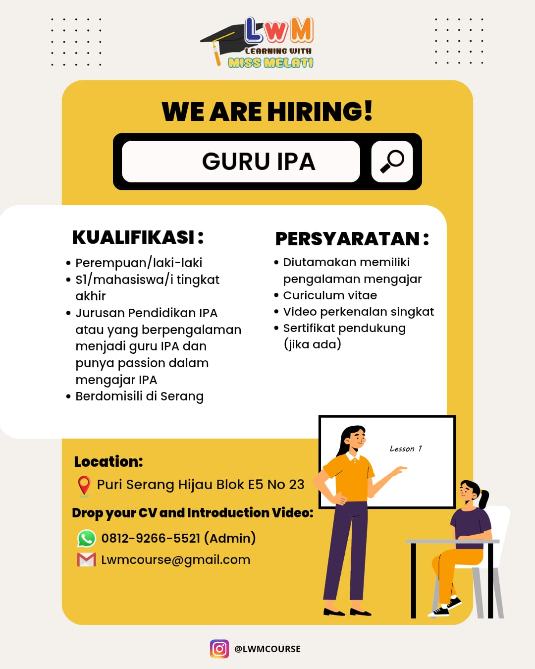 Lowongan Kerja Guru IPA di LWM (Learning With Miss Melati) Serang 2026 ...