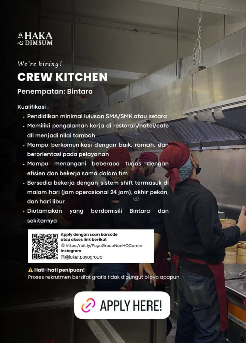 Lowongan Kerja Haka Dimsum Terbaru 2026 - Crew Kitchen untuk Lulusan ...