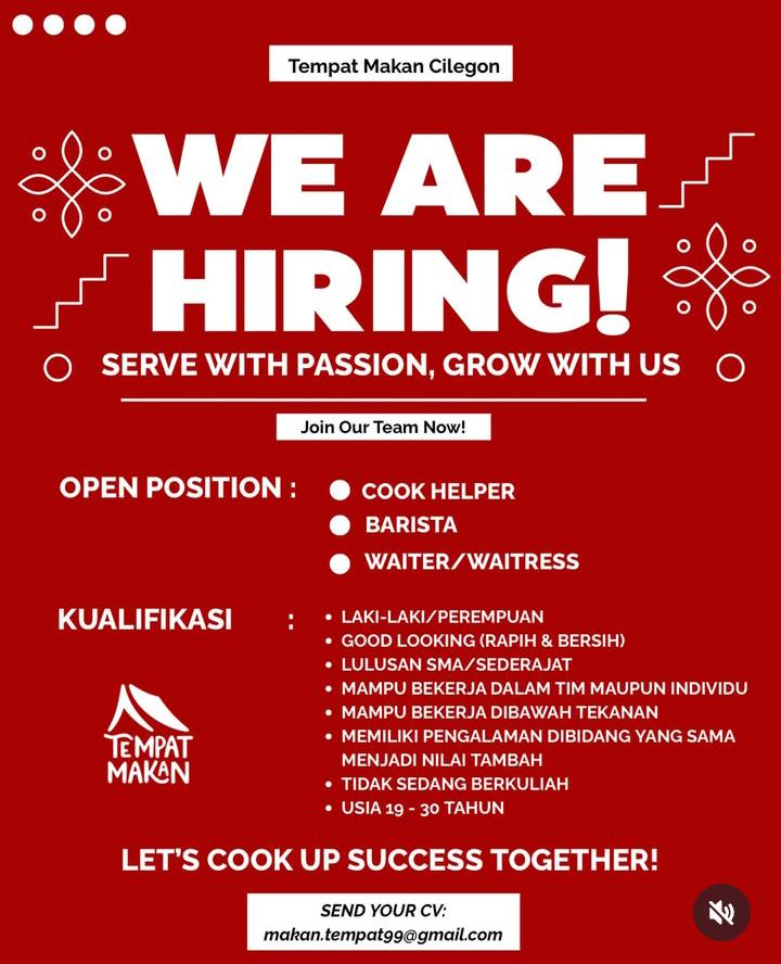 Lowongan Kerja Tempat Makan Cilegon Terbaru 2026: Cook Helper, Barista ...