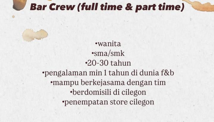 Lowongan Kerja Bar Crew Rifa Mau Rice Cilegon Terbaru 2026 ...