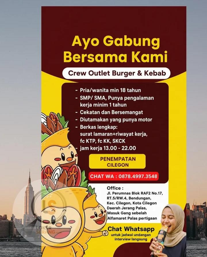 Lowongan Kerja Crew Outlet Burger & Kebab di Cilegon Terbaru 2026 ...