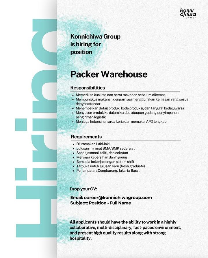 Lowongan Kerja Packer Warehouse di Konnichiwa Group Terbaru 2026 ...