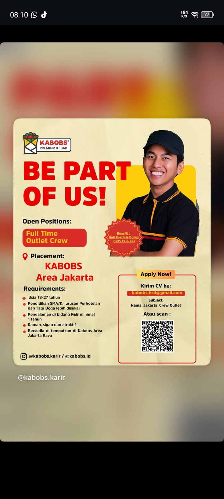 Lowongan Kerja Full Time Outlet Crew Kabobs Area Jakarta Terbaru 2026 ...