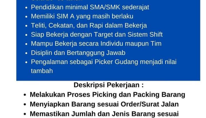 Loker PT Japan Pack Indonesia Terbaru: Lowongan Kerja Picker Gudang ...
